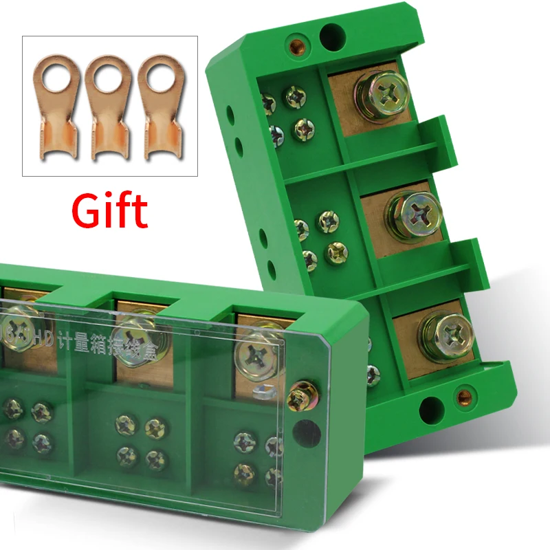 1pcs Connection Distribution Box 3-in 6-out Three Phase Green Terminal ...