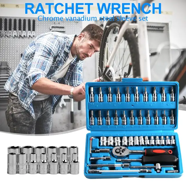 46pcs Socket Set Car Repair Tool Ratchet Spanner Wrench Set Pawl Socket ...