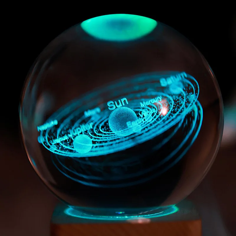 3D Laser Engraved K9 Crystal Ball Solar System Globe Planet Astronomy ...