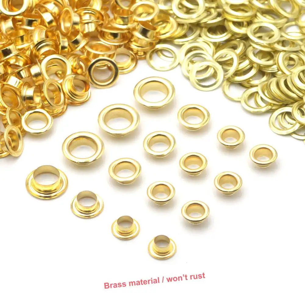 KALASO 100set Brass Material Gold Color 4mm/5mm/6mm/8mm/10mm Grommet ...