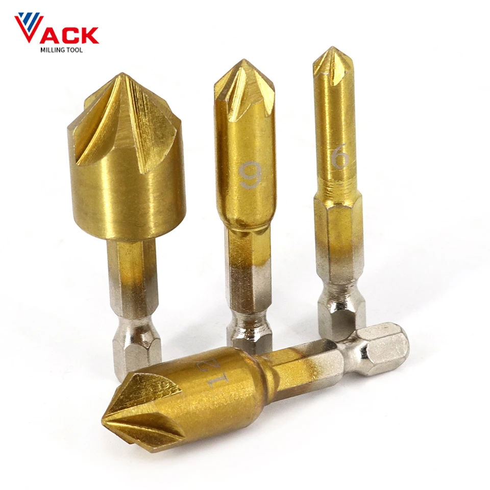 VACK 3Pcs 6pcs HSS Chamfer Drill Bit Set Countersink Chamfer Drill 1/4 ...
