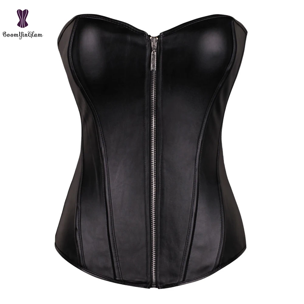 Push Up Women Black Faux Leather Bustier Burlesque Basque Fancy Dress ...
