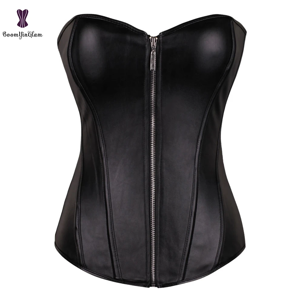 Push Up Women Black Faux Leather Bustier Burlesque Basque Fancy Dress ...
