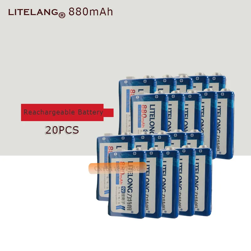 20pcs / Lot 9v Super Big 880mah Li-ion Lithium Rechargeable 9 Volt ...