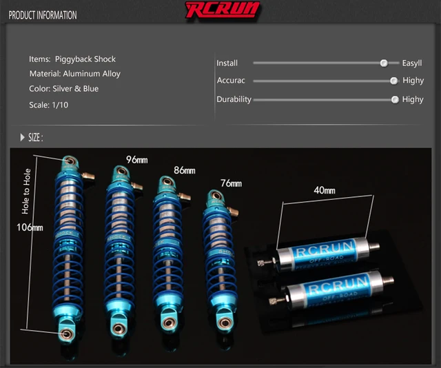 Rc 1/10 Ogrc 100mm Aluminum Adjustable Piggyback Shock Absorber Rc ...