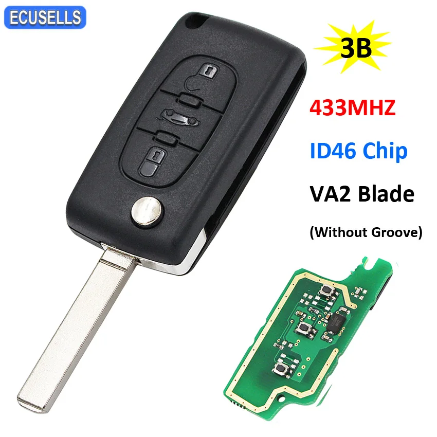 3 botão remoto chave 433mhz id46 chip para peugeot 307 408 para citroen ...
