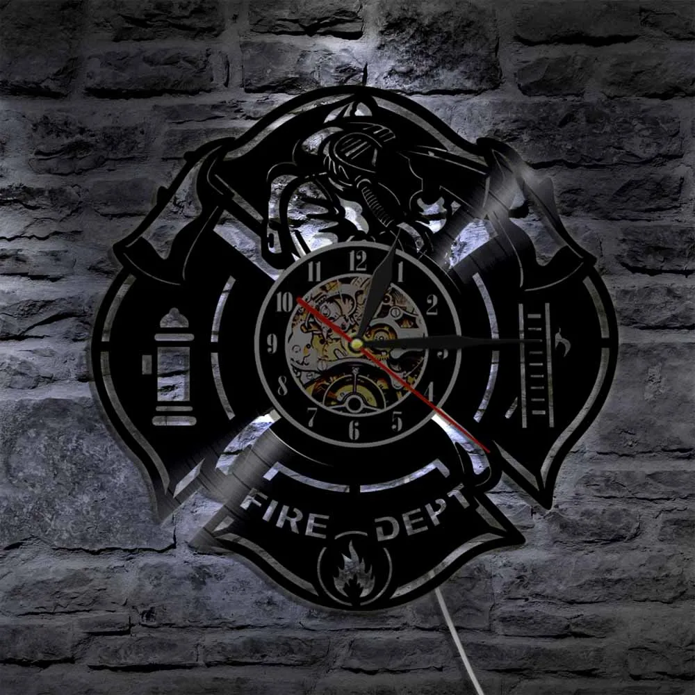 Fire Department Logo Wall Sign Fire Station Wall Clock Firefighter Vin ...