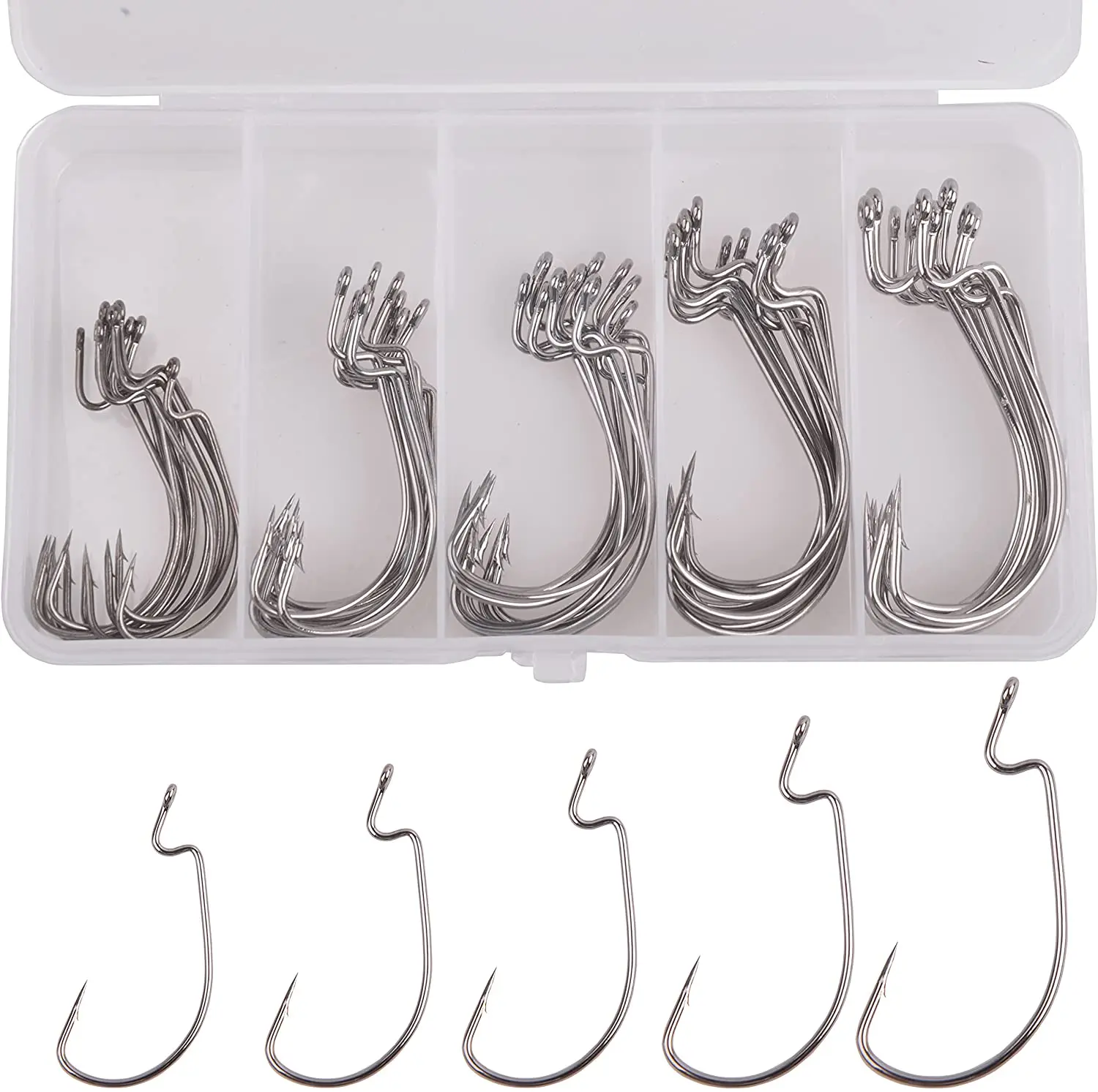 50pcs Strong Fishing Worm Hooks Offset Worm Hooks High Carbon Steel ...