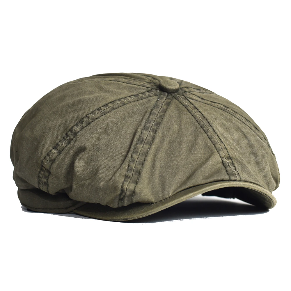 Washed Cotton Newsboy Cap Peaky Octagonal Hat Vintage Casual Cap Solid ...