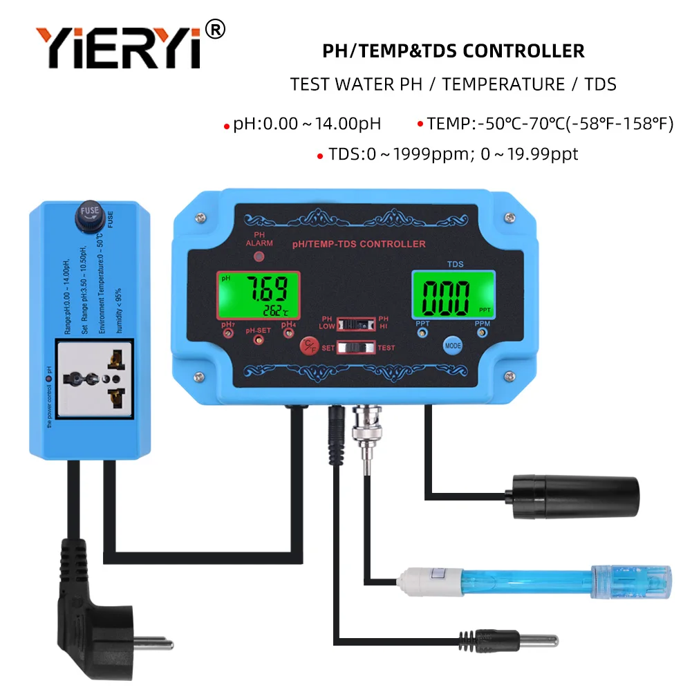 Yieryi 3 In 1 PH/TDS/TEMP Water Quality Detector Meter PH Controller ...
