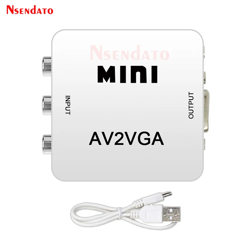 Mini HD AV2VGA Video Converter Convertor Box AV RCA CVBS to VGA Video ...