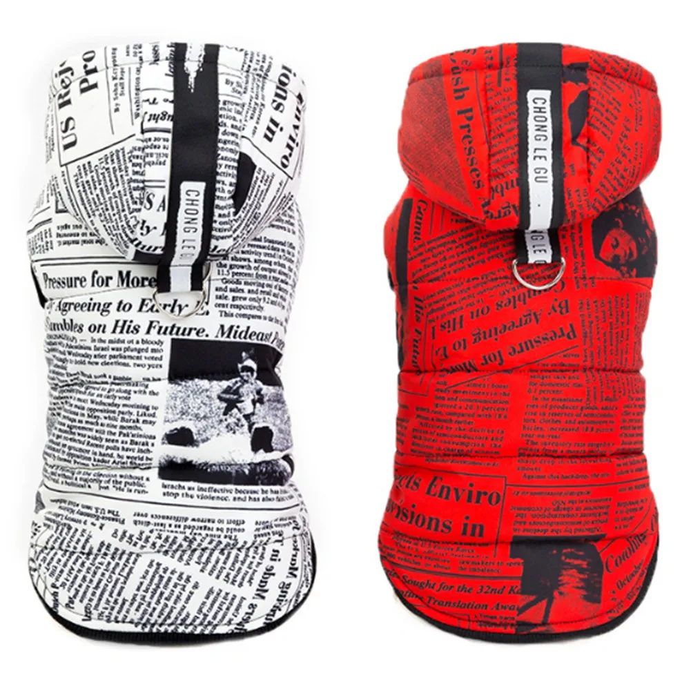 Winter Dog Coat Soft Warm Pet Hoodies Jacket Newspaper Print Small Dogs winter-dog-coat-soft-warm-pet-hoodies-jacket-newspaper-print-small-dogs