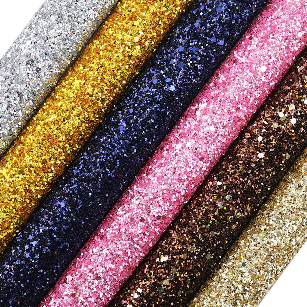 Shiny Plain Chunky Glitter Fabric Faux PU Leather For Bows Earring ...