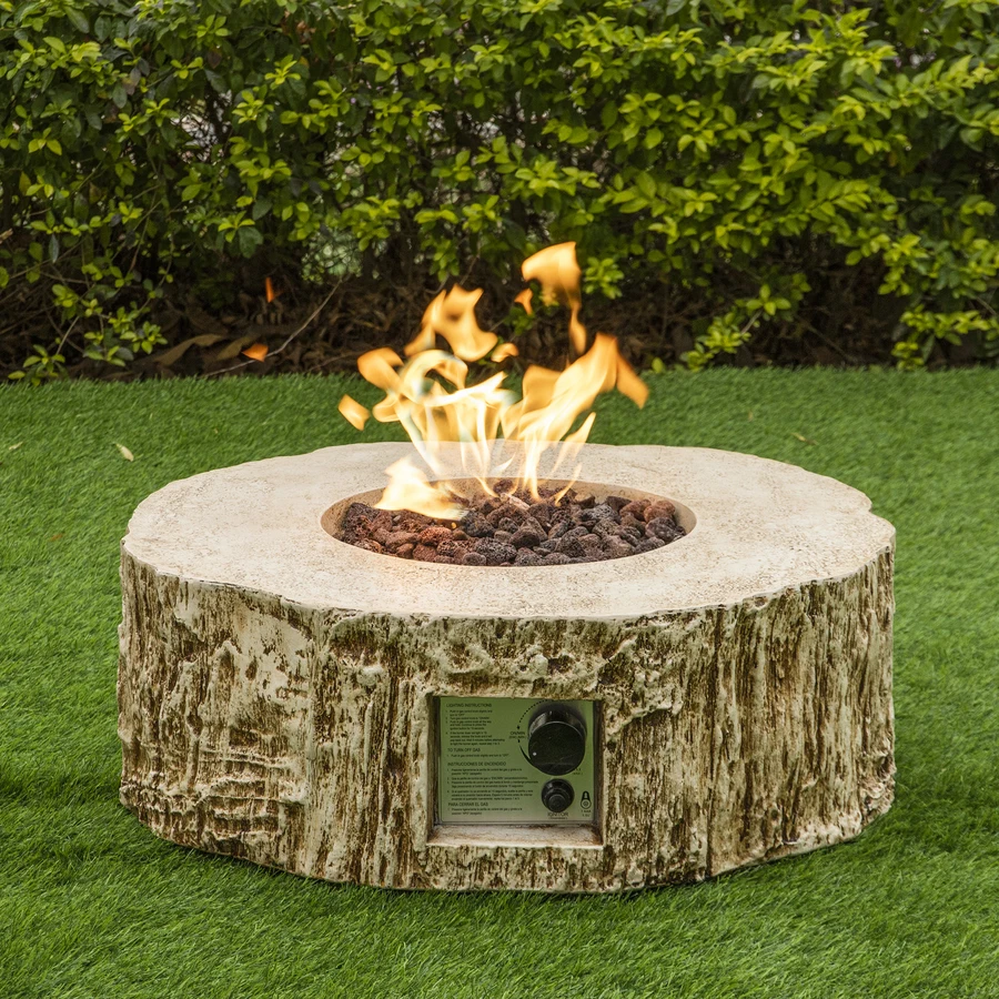 Exterior Faux Stone Propane Fire Pit For Outdoor Garden Backyard With ...