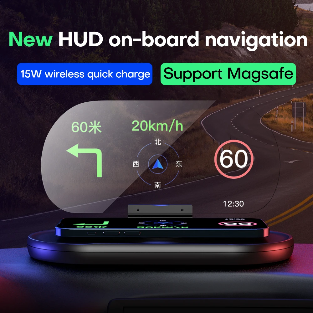 Car Obd2 Hud Head Up Display Projector 15w Qi Fast Magnetic Wireless ...