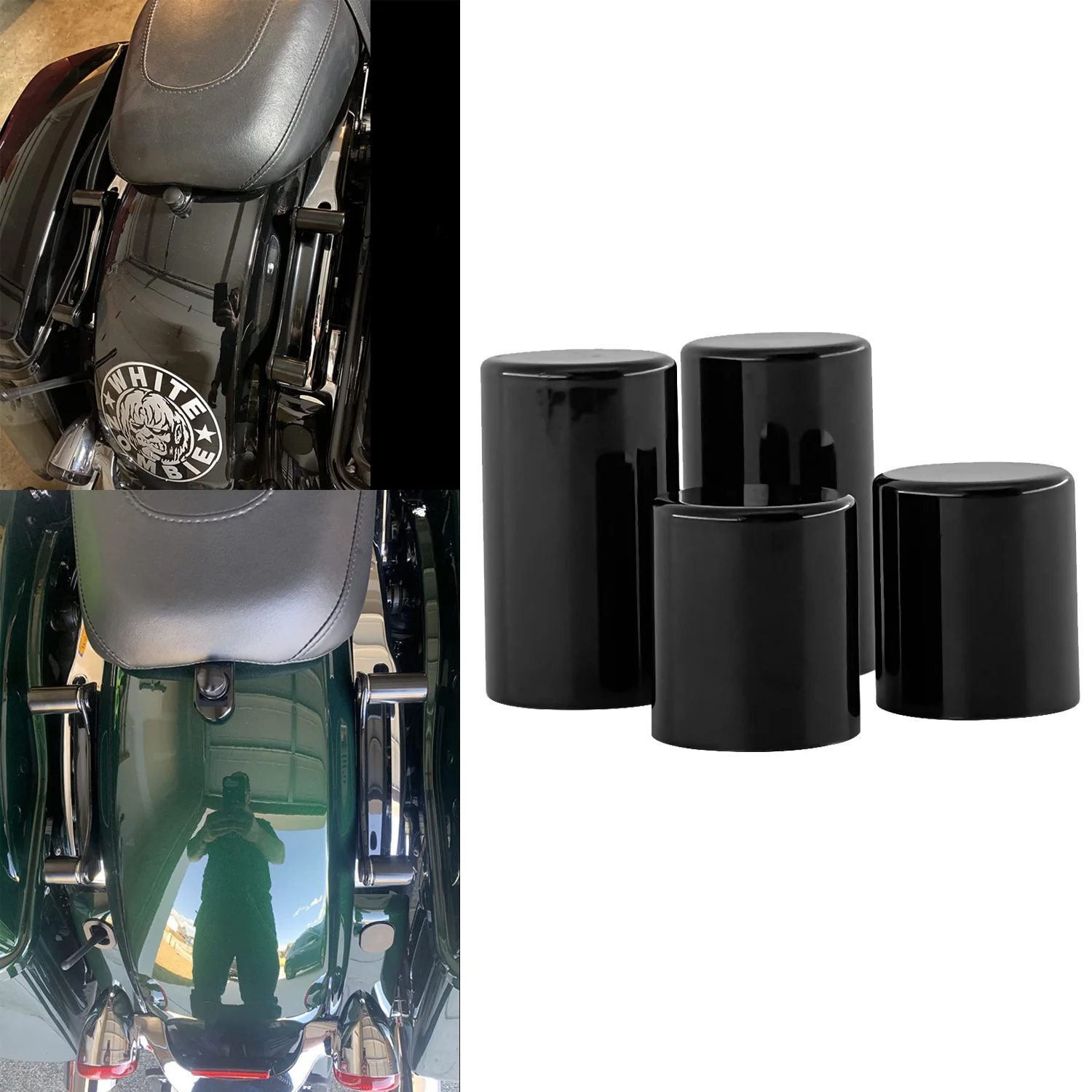 4 PCS Black Backrest Docking Point Hardware Cover Caps For Harley ...