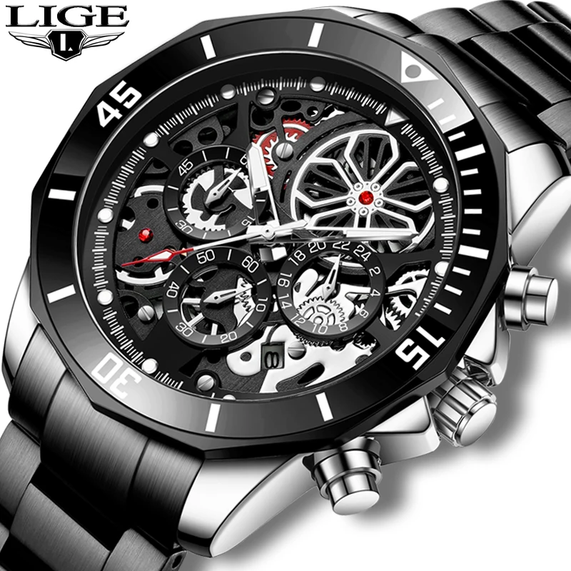 2021 Lige Fashion Design Hollow Watch For Men Top Brand Luxury ...