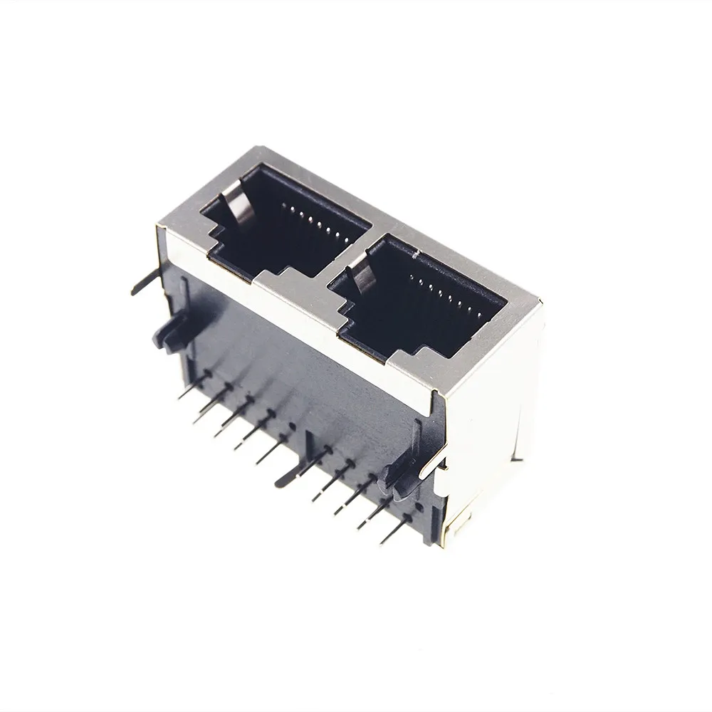 Conector RJ45 de doble puerto blindado, Modular PCB Jack 8P8C, ángulo ...