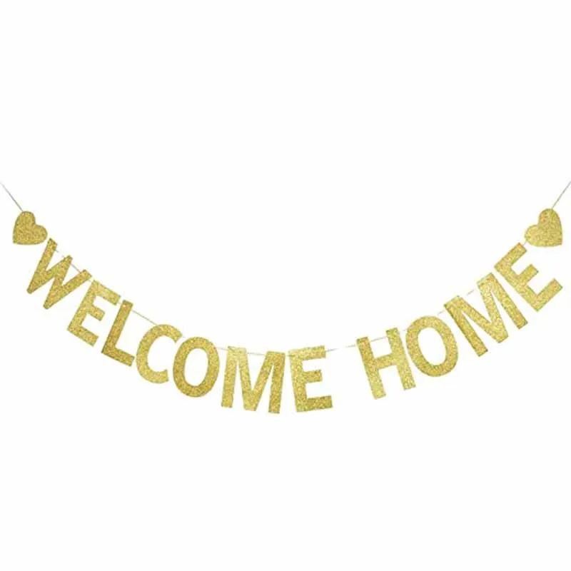 Welcome Home Banner Gold Gliter Paper Sign Decorations For Home Party ...
