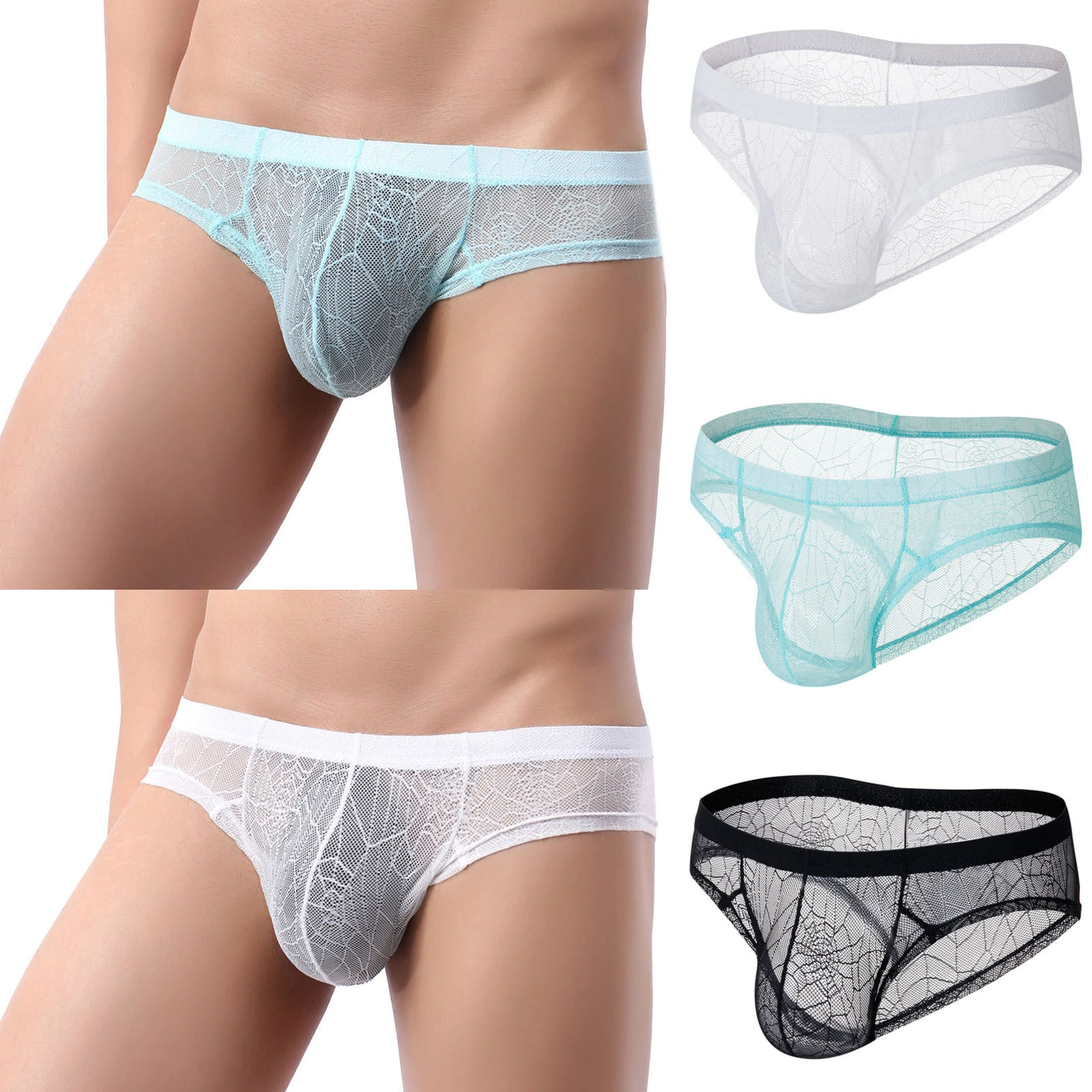 Mens Panties Lace Sexy Underwear Mesh Transparent Low Waist Thongs G-strings Homme Gay Sissy ...