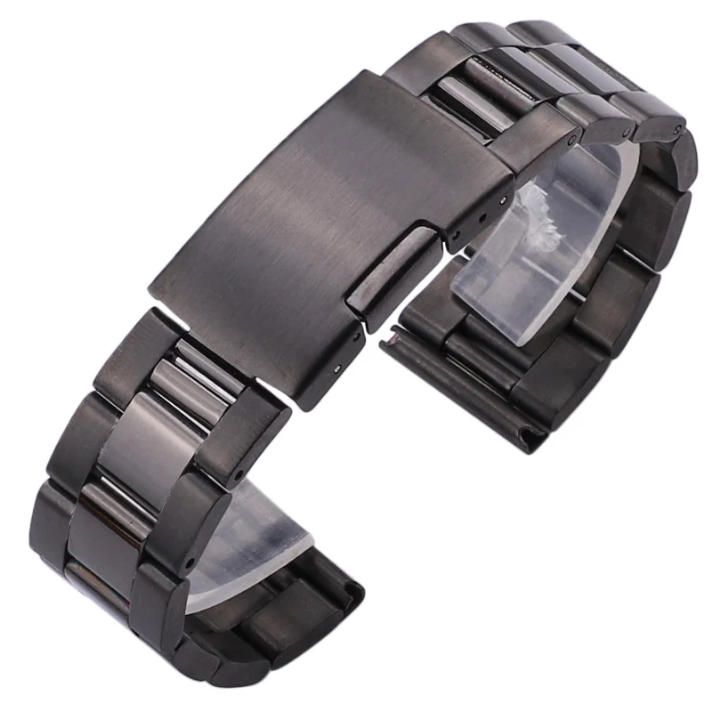 Silver-Black-Metal-Watch-Band-Bracelet-18mm-20mm-22mm-24mm-Men-Strap ...