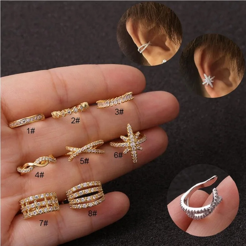1pc Punk Crystal Zircon Fake Piercing Jewelry Adjustable Helix ...
