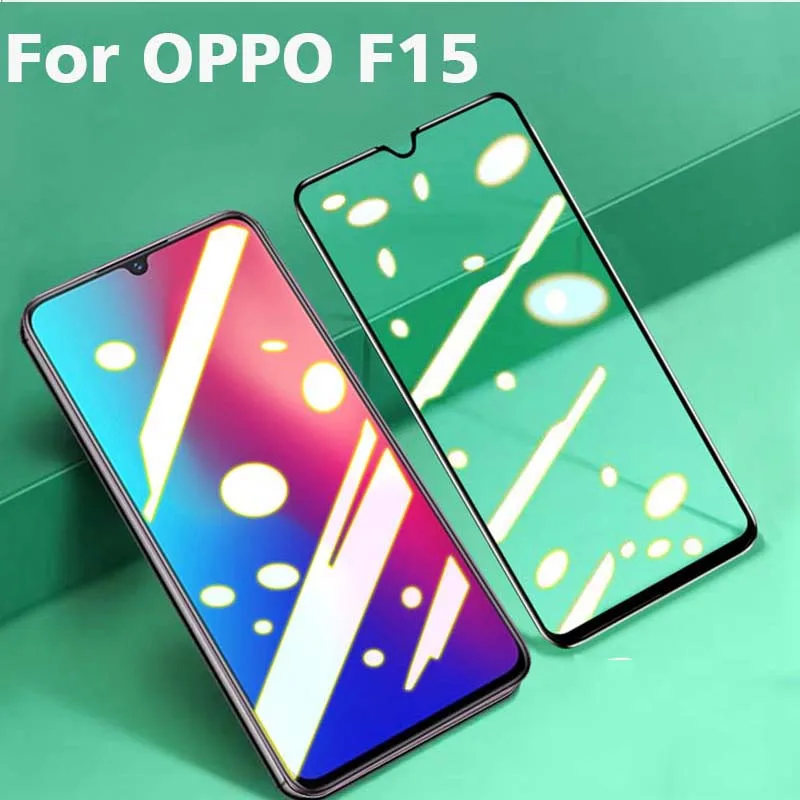 2PCS กาว Full COVER กระจกนิรภัยสำหรับ OPPO F15 สำหรับฟิล์ม OPPO F15 ...