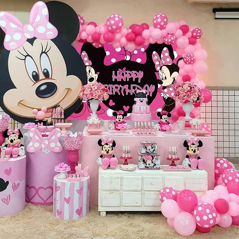 Minnie Mouse Backdrop Minnie Mickey Mouse Girls Pink Happy Birthday ...