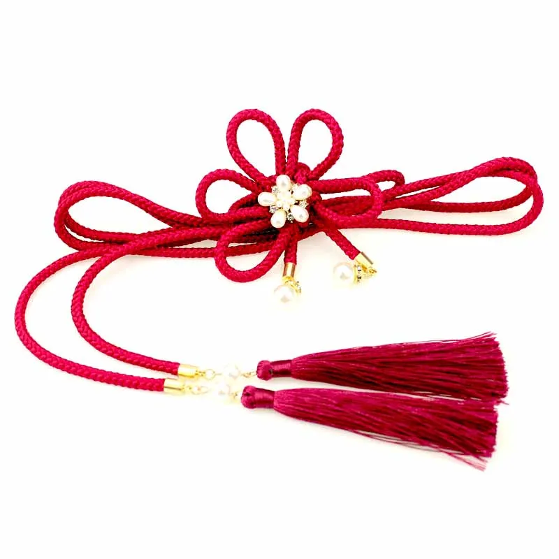 Kimono Yukata Sash Round Obi Obijime Cord Handmade Knot Bead Tassel Red ...