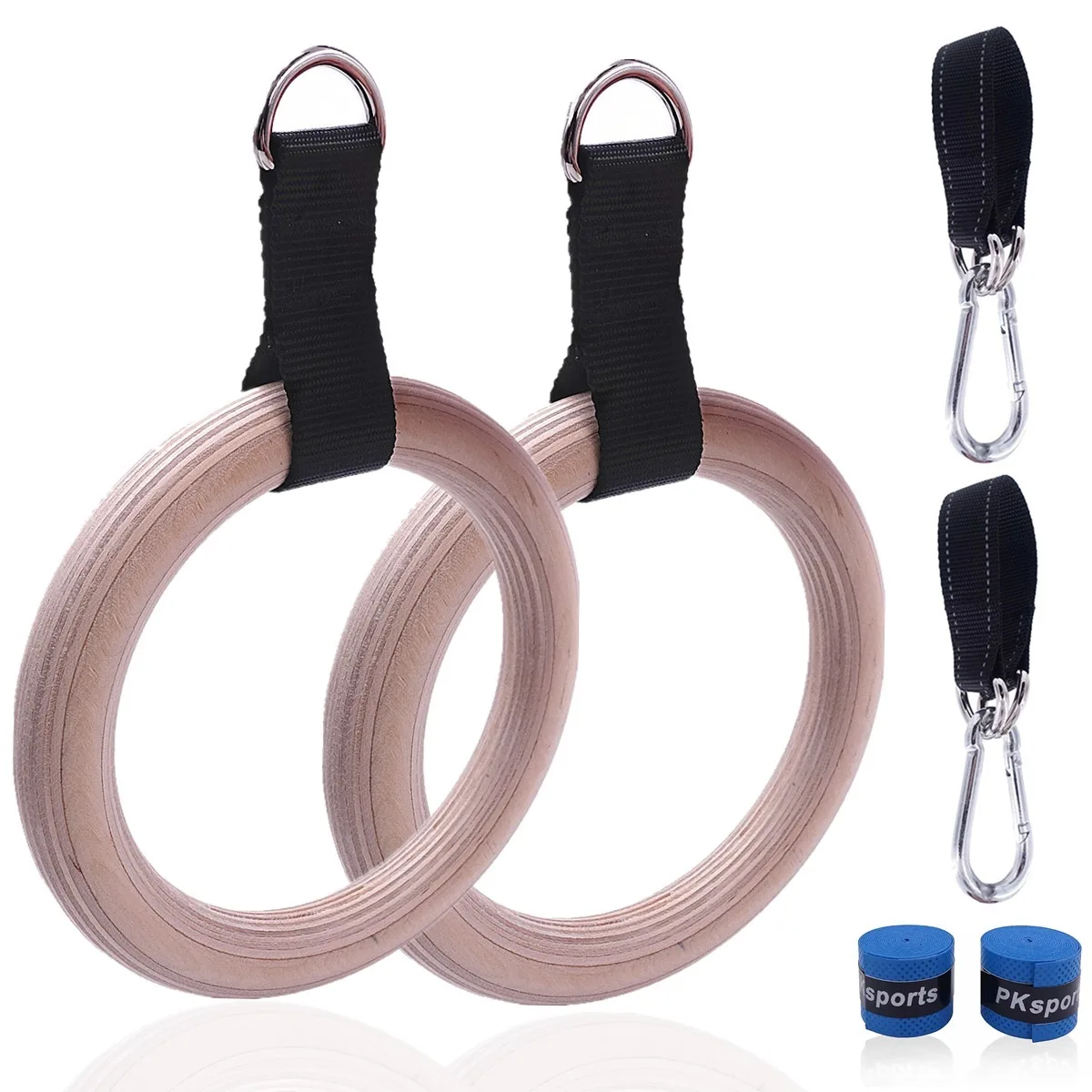 1-Pair-Pull-Up-Handles-Gymnastics-Rings-with-Hanging-Straps-Carabiner ...