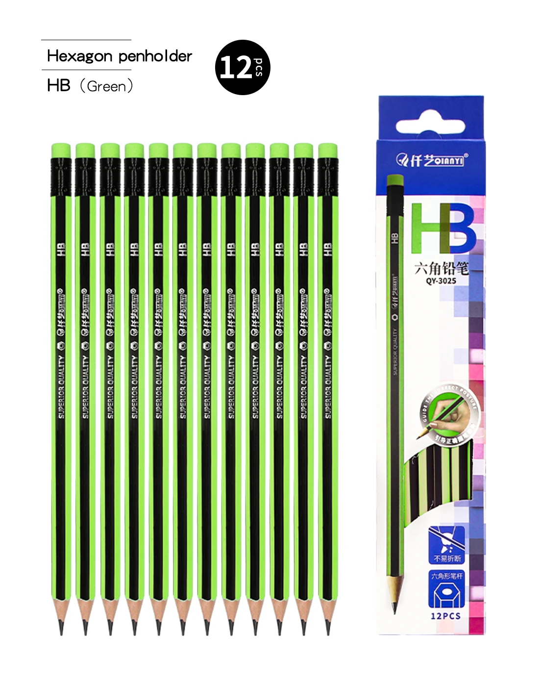 Crayon graphite,Crayon en bois 2B-HB avec gomme, lot de 12 pièces ...