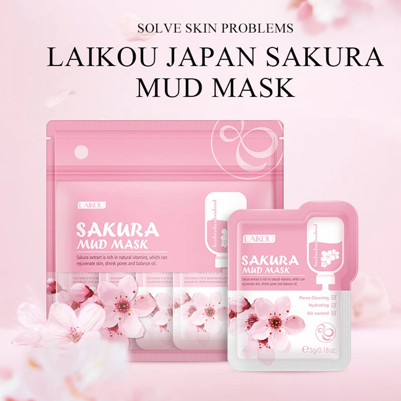 LAIKOU 12Pcs Sakura Mud Face Mask Deep Cleaning Shrink Pores ...