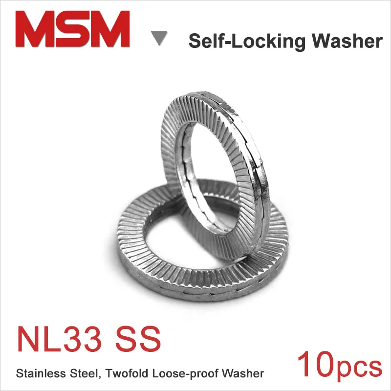 10pcs NL33 SS 스테인레스 스틸 Twofold 충격 방지 안티 슬라이드 와셔 DIN25201 듀얼 스택 웨지 잠금 자동 ...