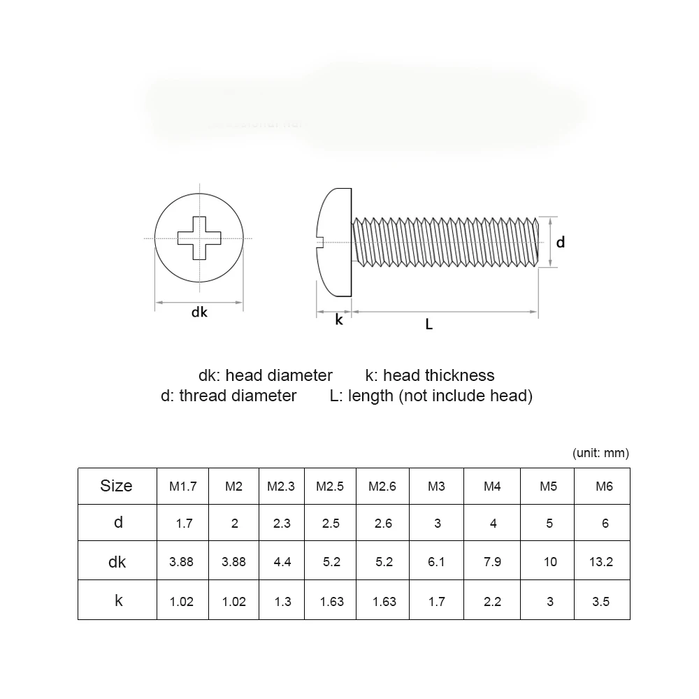VIS,M3-3mm--Vis à tête cylindrique Phillips en acier plaqué Nickel, 100 ...