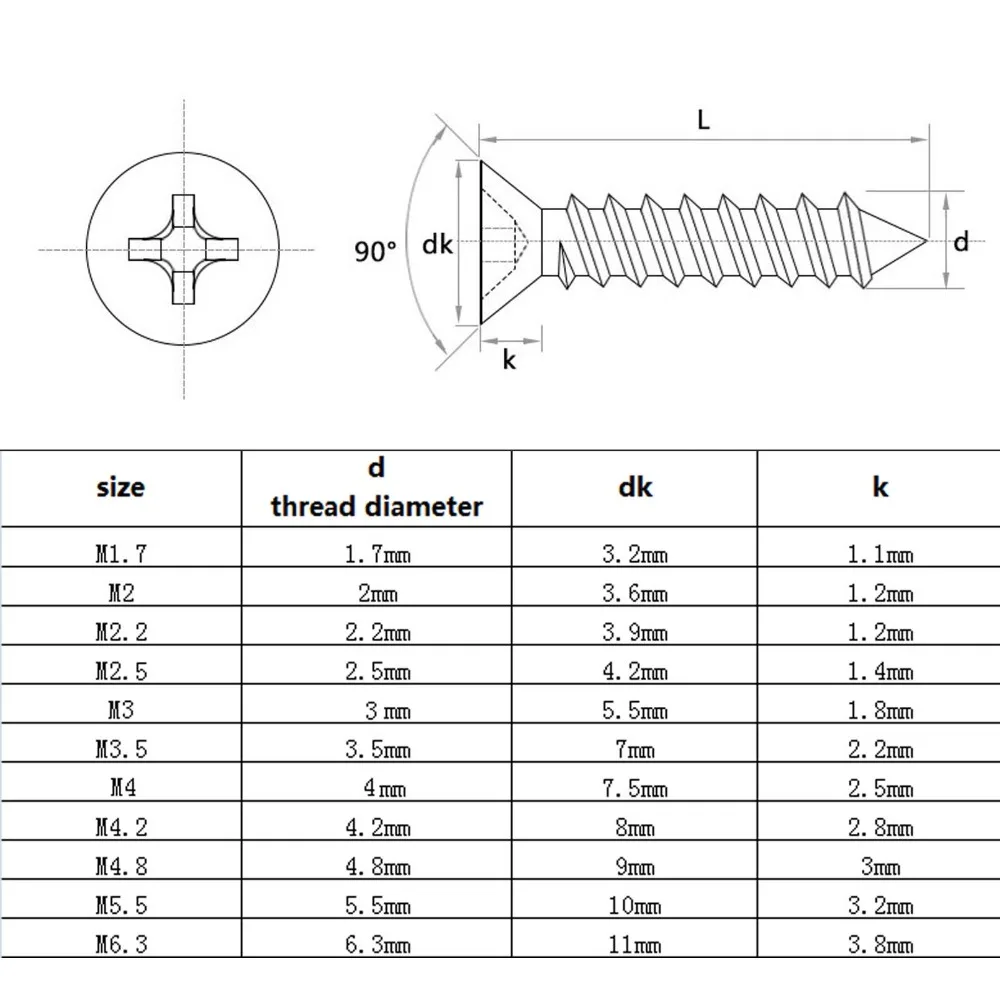 50pcs M3x9.5mm -Vis à bois autotaraudeuse en acier inoxydable 10-100, 304 M1.7 M2 M2.5 M3 M3.5 ...