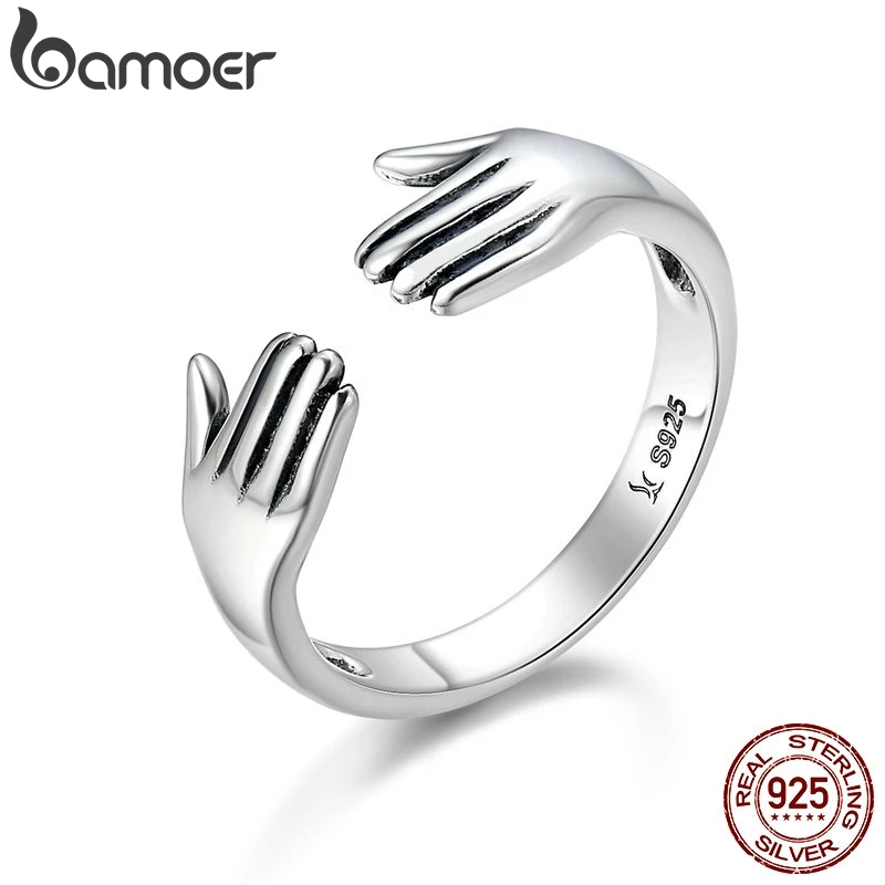 bamoer-925-Sterling-Silver-Double-Layer-Give-Me-A-Hug-Ring-Hand-Love ...