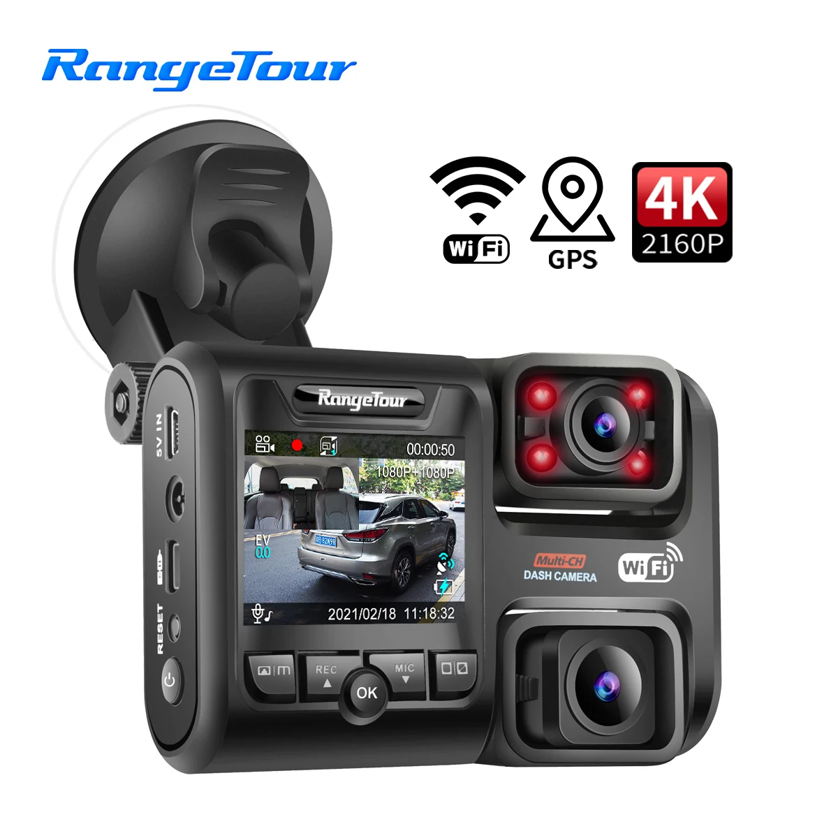 4K 2160P Car DVR D30H Dash Camera Support WiFi GPS Front and Cabin Both ...