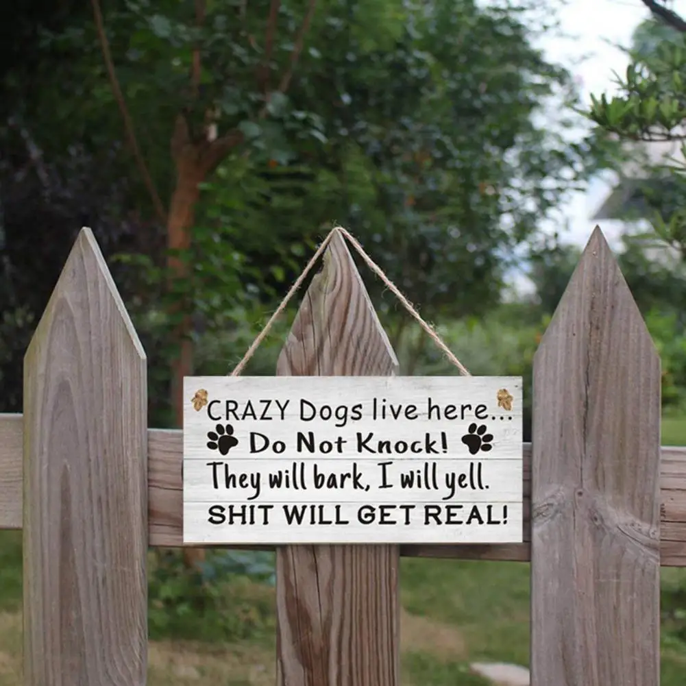 2021 Practical Wood Dog Live Here Sign English Letter Printed Anti ...