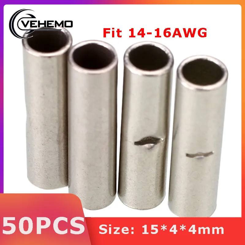 50Pcs 14-16 Uninsulated Butt Wire Electrical Connector Crimp Terminals ...