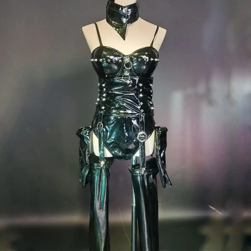 Black-Punk-suit-patent-leather-stage-Costume-Nightclub-Bar-Ds-Dj-Female ...