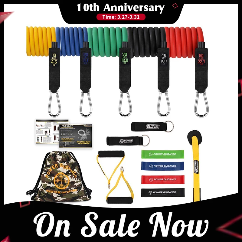 Power Guidance 16 PCS Resistance bands Set Fitness Latex Tubes Rubber ...