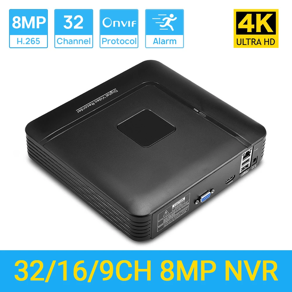 H.265 cctv 4k nvr 9ch/16ch/32ch 8mp mini onvif rede gravador de vídeo ...