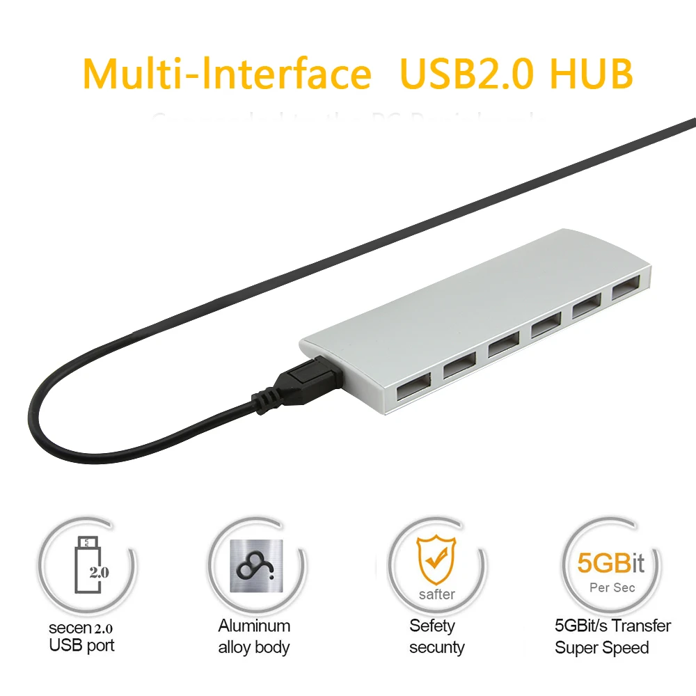 Chyi 7 Multi Ports Usb 2.0 Hub Micro Aluminum Alloy Adapter Splitter ...