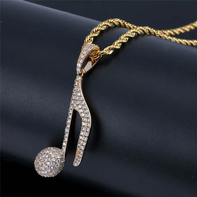 Popular Creative Musical Note Pendant Inlaid with Zircon Men's Hip hop ...