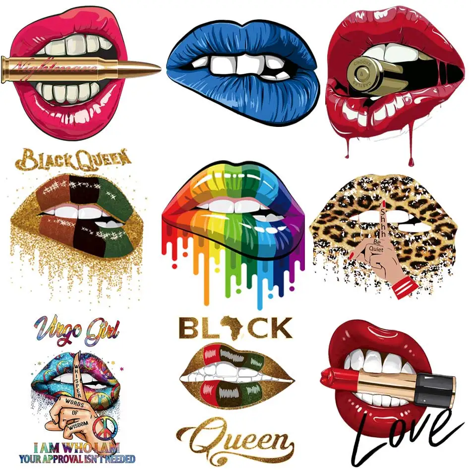 Fashion-Lips-Iron-On-Transfer-For-Clothing-DIY-Washable-T-Shirts-Heat ...
