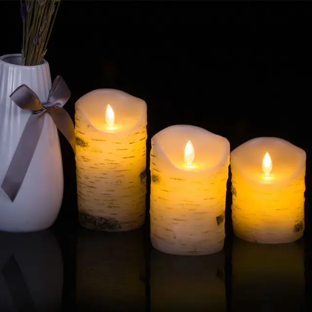 Birch Bark Led Flameless Candles With Remote Control Birch Bark LED ...
