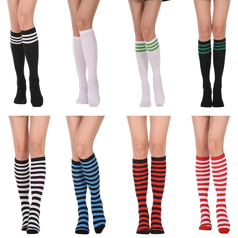 Women's Knee High Socks Streewear Harajuku Cheerleaders Black White ...