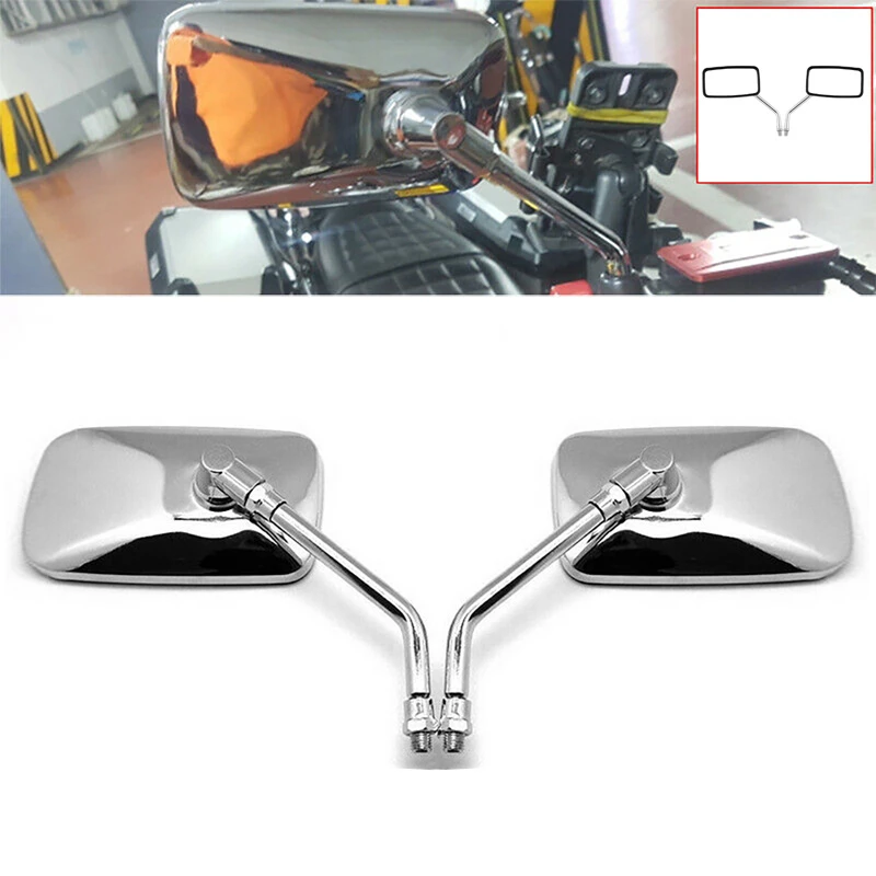 1Pair Rectangle Motorcycle Rearview Mirrors 10mm Chrome retrovisor de ...