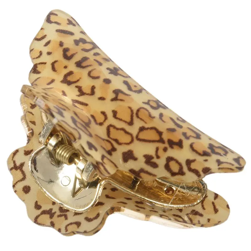 Brown Leopard Print Spring Loaded Plastic Teeth Hair Clip Claw Clamp ...