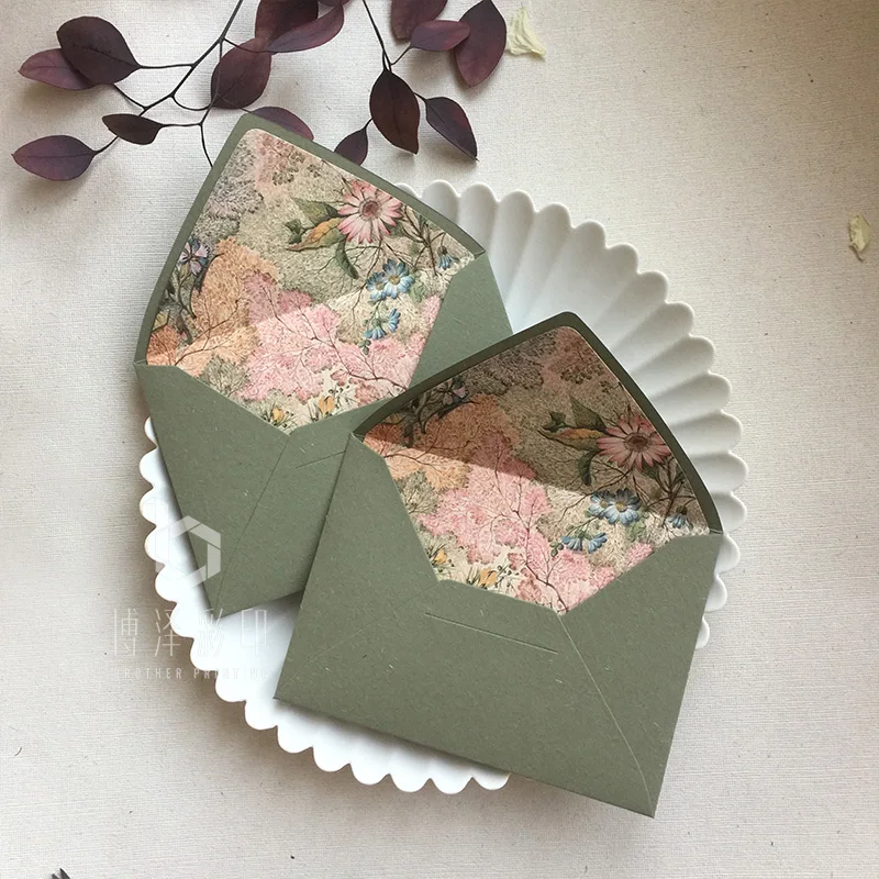 Envelopes Wedding Invitation Green Flowers | Paper Wedding Invitation ...